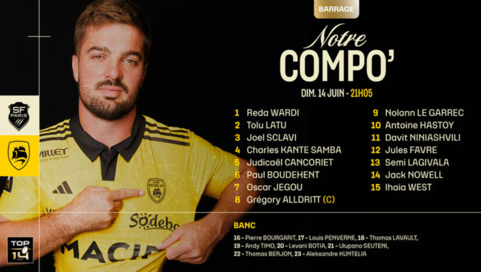 Les compos du barrage de Top 14 Stade français - La Rochelle en un coup ...